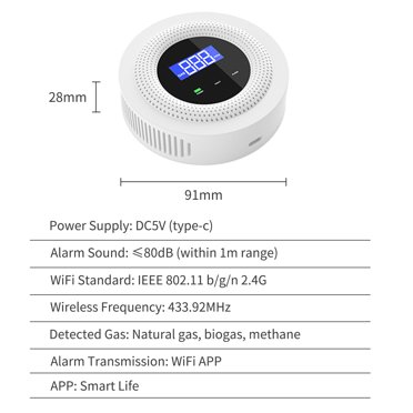 Dcenta WiFi Gas Leak Alarm Sensor for Natural Gas Biogas Methane ...