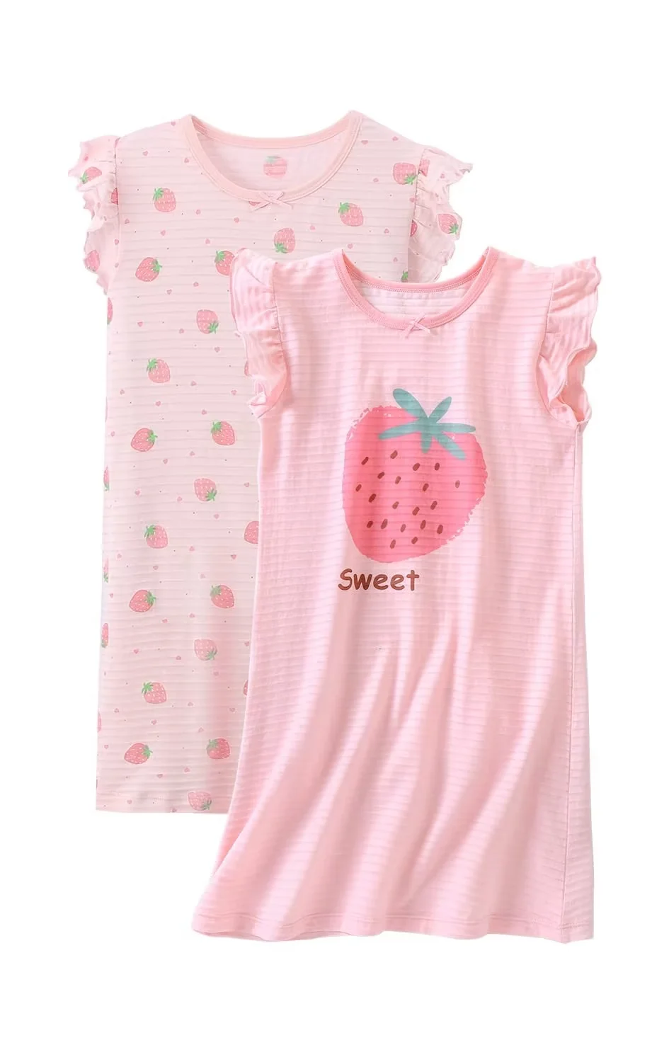 BANGSAUR Girls Nightgowns 2-Pack 100%Cotton Flutter Sleeve Night Dress ...