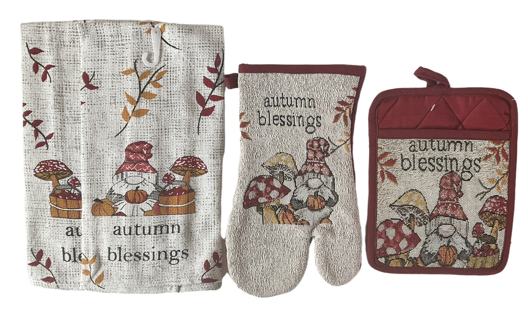 Fall Harvest Kitchen Towels Oven Mitt Pot Holder Autumn Blessings ...