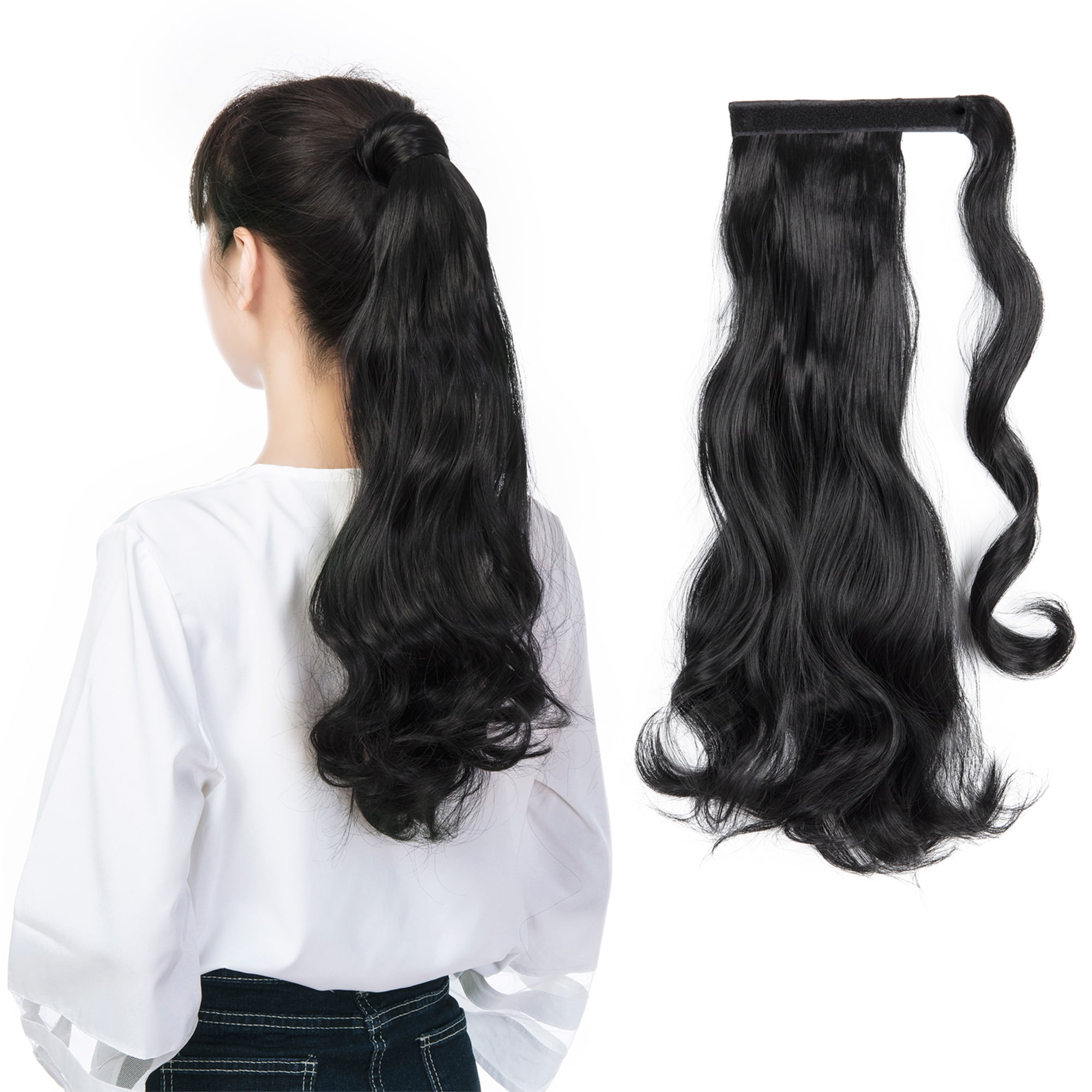 SHCKE 24 Inch Straight Ponytail Extension 18 Inch Clip in Curly ...