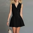DYTTDG Women's Sleeveless V-Neck Button-Front Mini Dress | Notch Collar ...