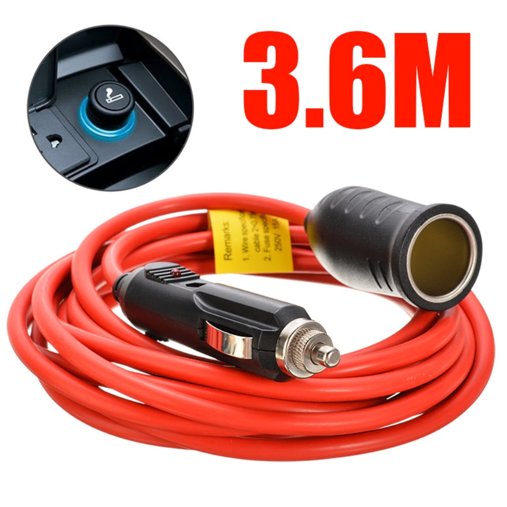 YiLBX 12ft/3.6m Car Cigarette Lighter Extension Cable, 15A 250V Fused ...