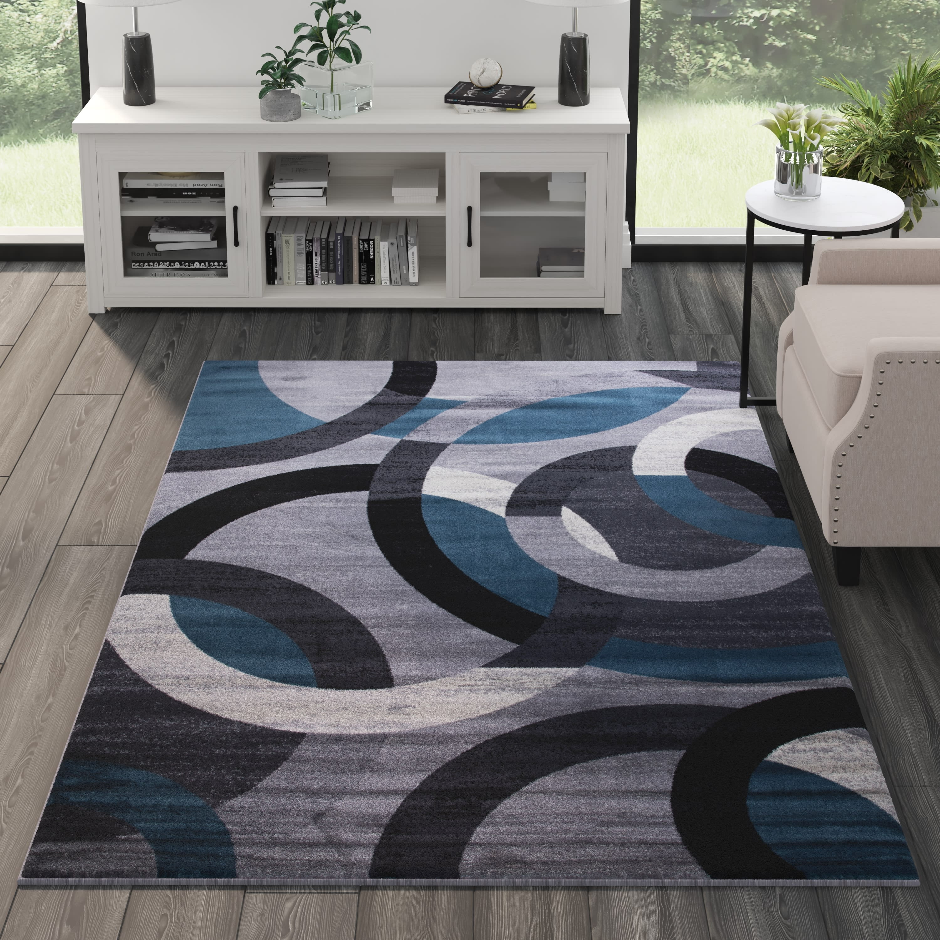 Masada Rugs Accent Rug with Interlocking Circle Pattern in Blue and ...