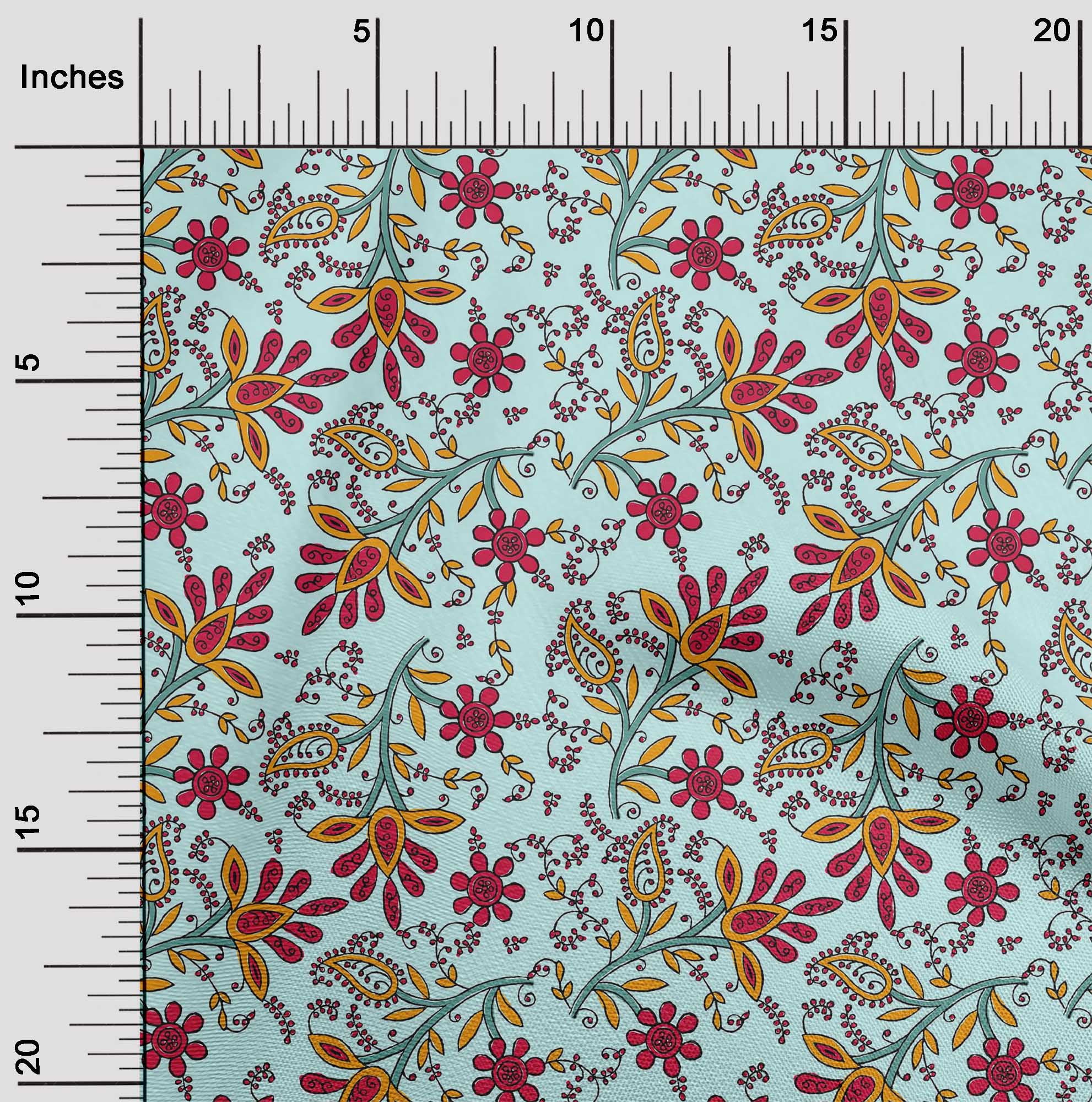 oneOone Cotton Poplin Fabric Leaves & Floral Block Printed Fabric 1 ...