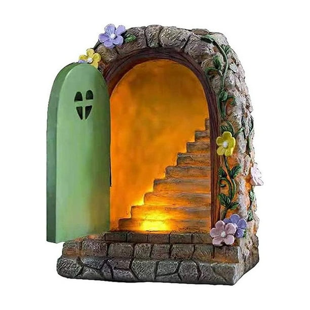 Solar Fairy Door Statue Resin Miniature Door Sculpture for Garden ...