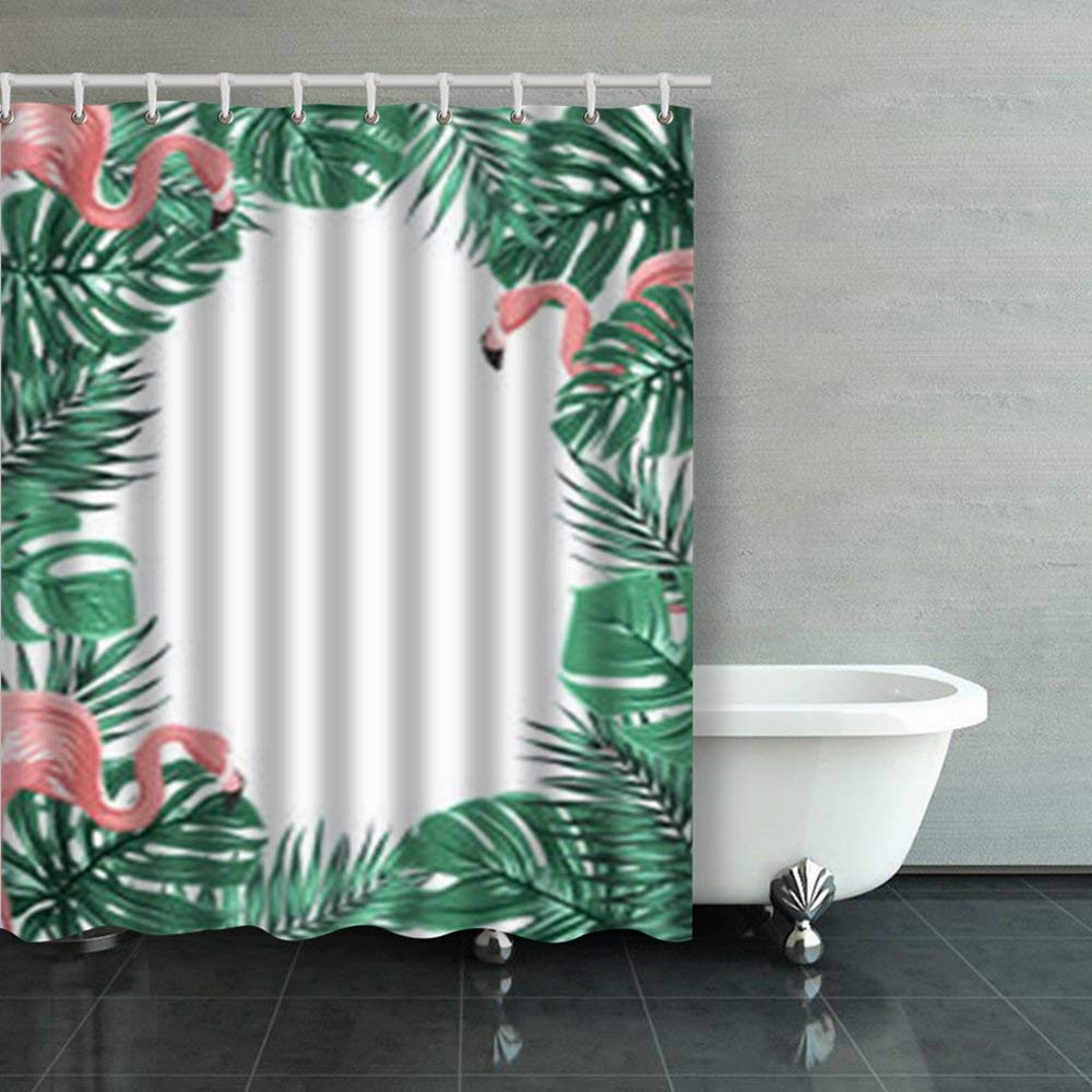 Wopop Exotic Tropical Jungle Rain Forest Bright Flamingo Leaves Shower
