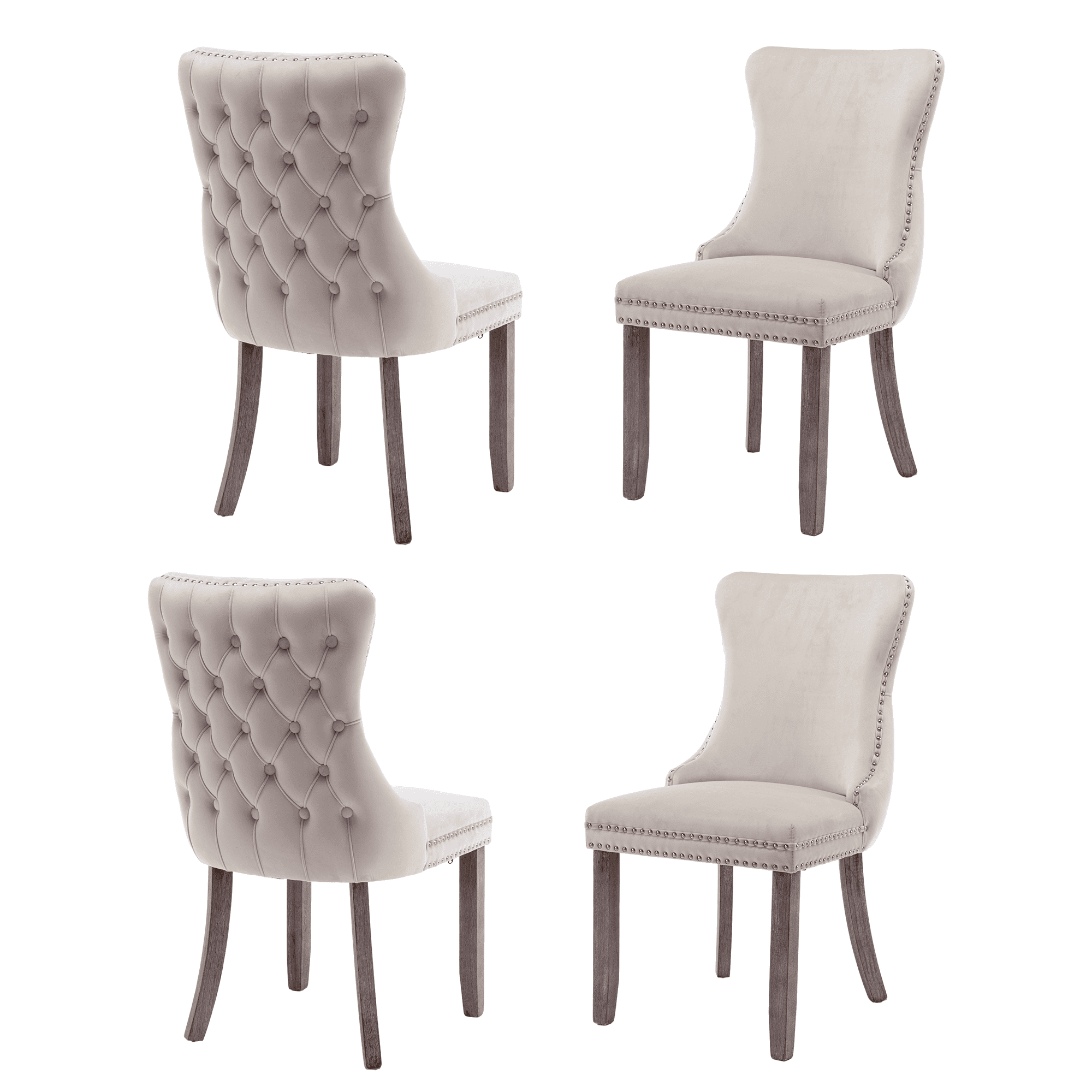 Modern Velvet Upholstered Dining Chairs with Back Button Nailhead Trim ...