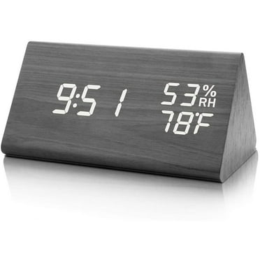 Wooden Wood Alarm Clock Qi Wireless Charging LED Sound Control Time ...