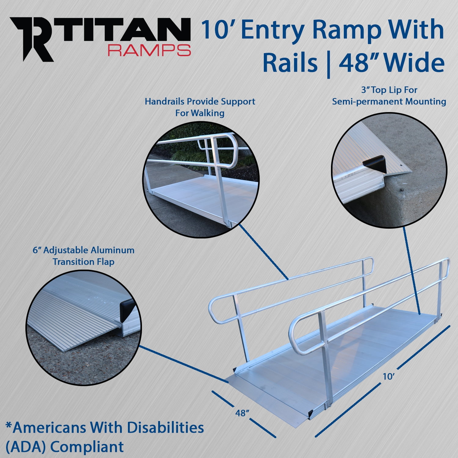 Buy Titan Ramps Wheelchair Entry Ramp and Handrails 10' Long 48 Wide ...