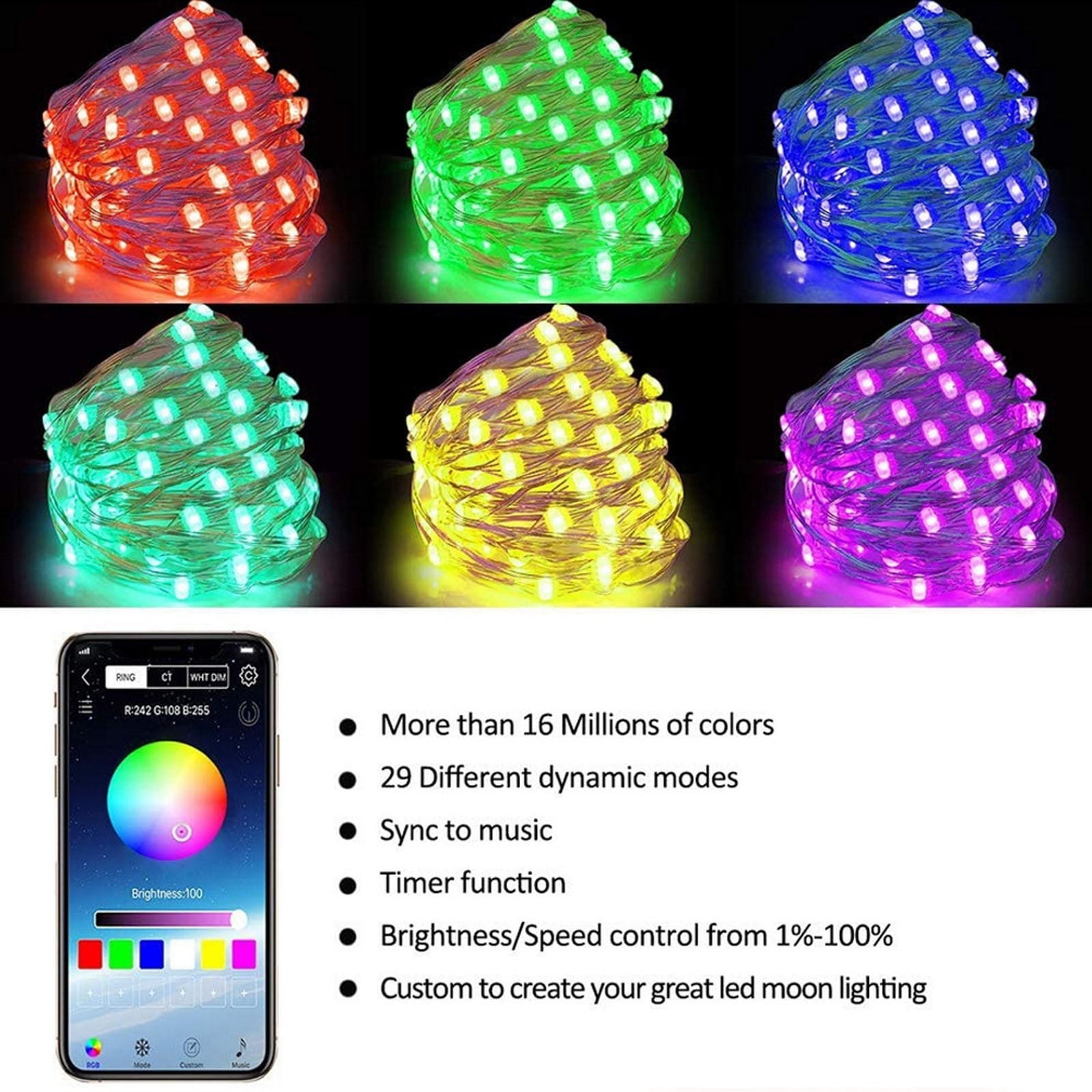 VBVC Bluetooth Light String Mobile Phone App Copper Wire Light String ...