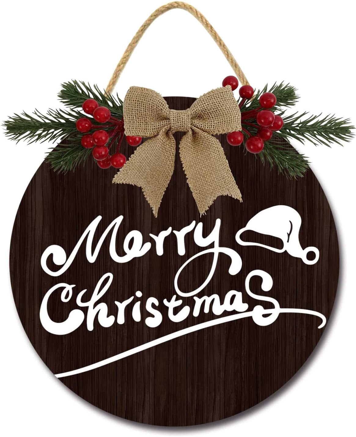 Eveokoki 11" Merry Sign Christmas Decoration Door Decor Wooden Hanging ...