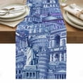 Blue Abstract Art Table Runner, Classical World-famous Buildings ...