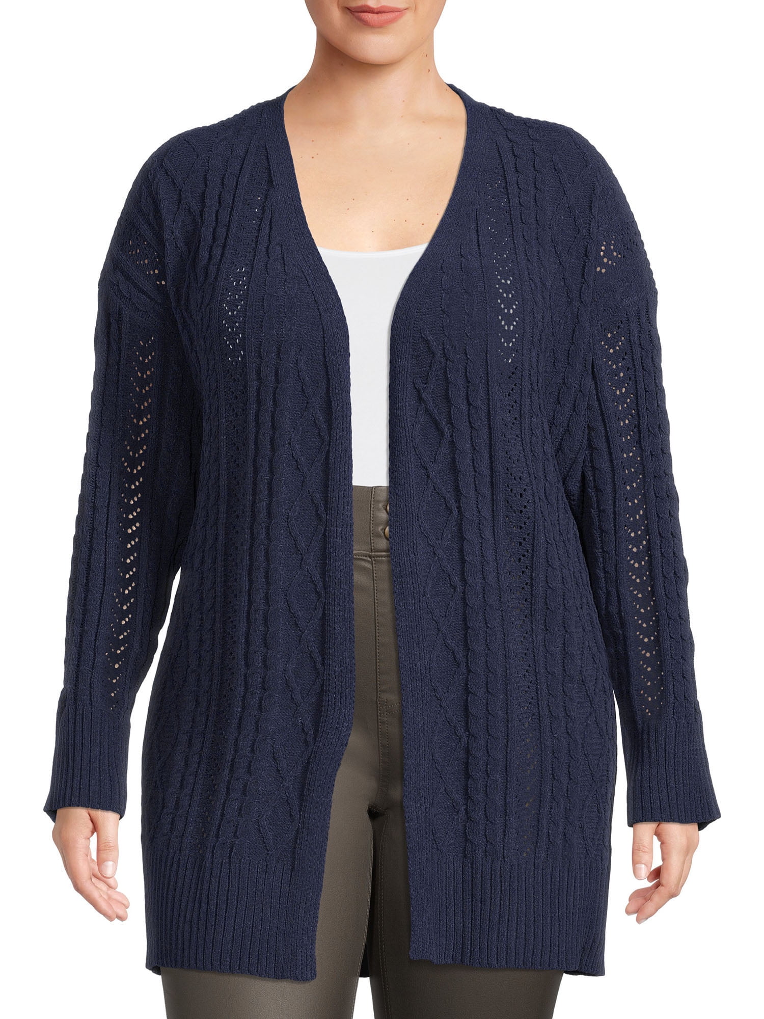 Terra & Sky Women's Plus Size Open Knit Chenille Cardigan, Midweight ...