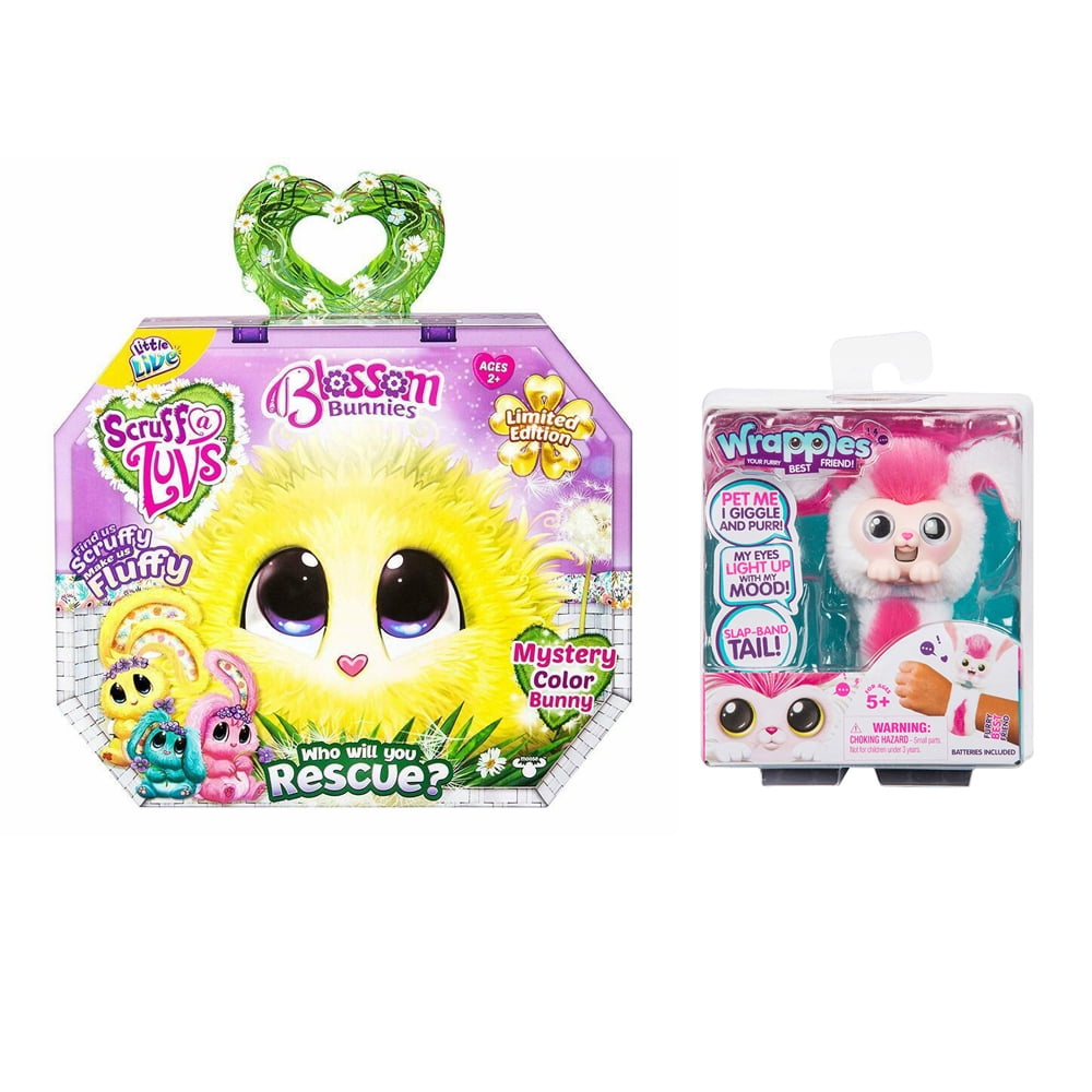 Scruff-a-Luvs Blossom Mystery Bunny Plush Rescue Pet and White Bonnie ...