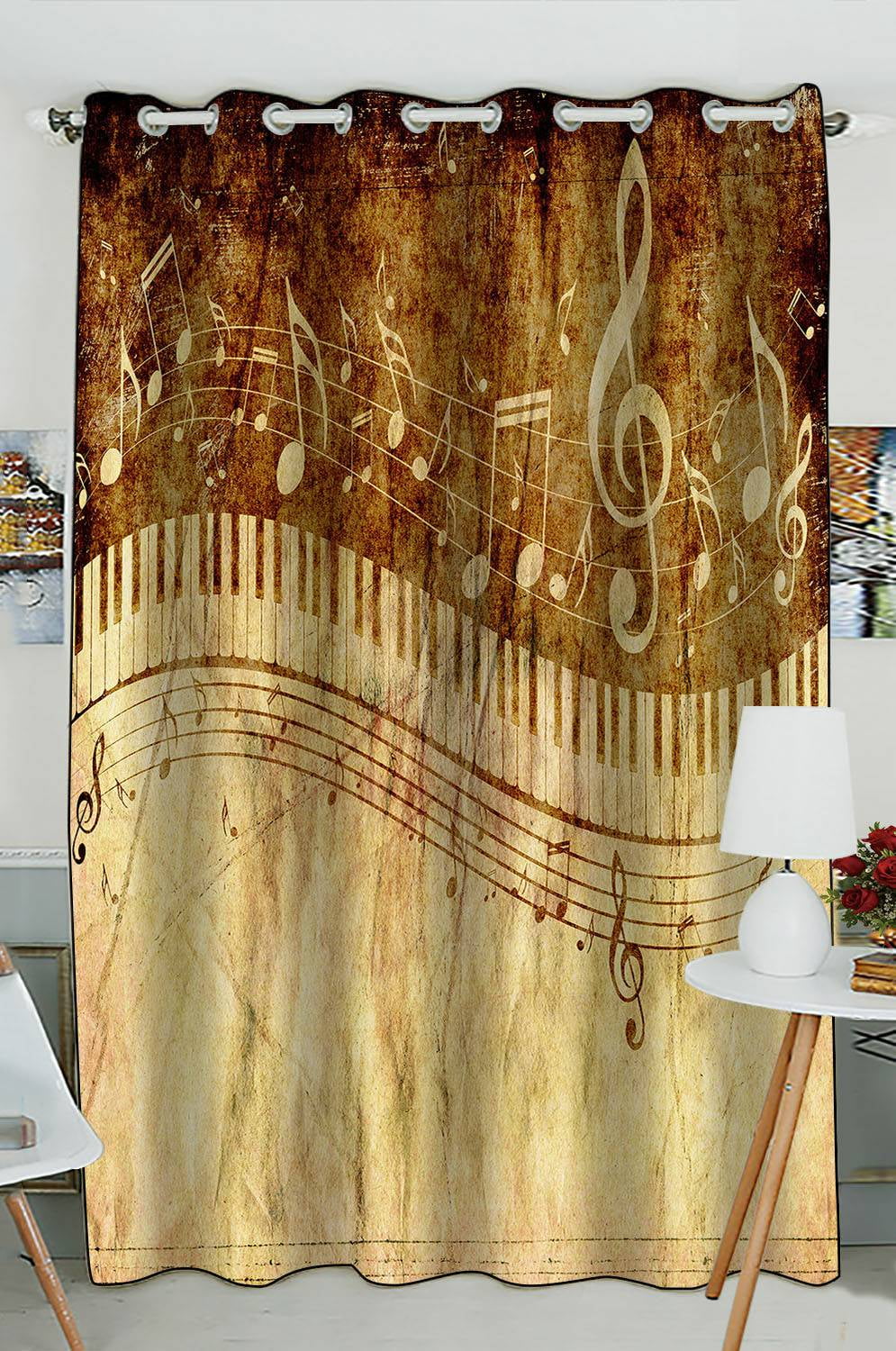ECZJNT piano keys musical notes grunge Blackout Window Curtain Drapery ...