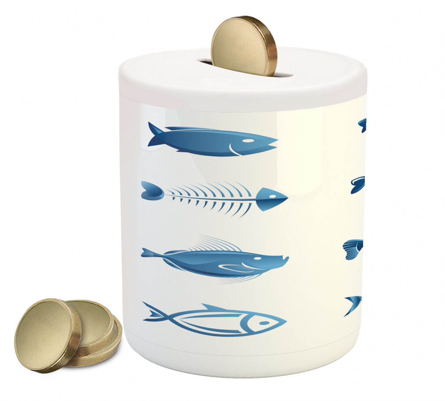 Fish Piggy Bank, Array of Fish Silhouettes Marine Life Sea Ocean ...
