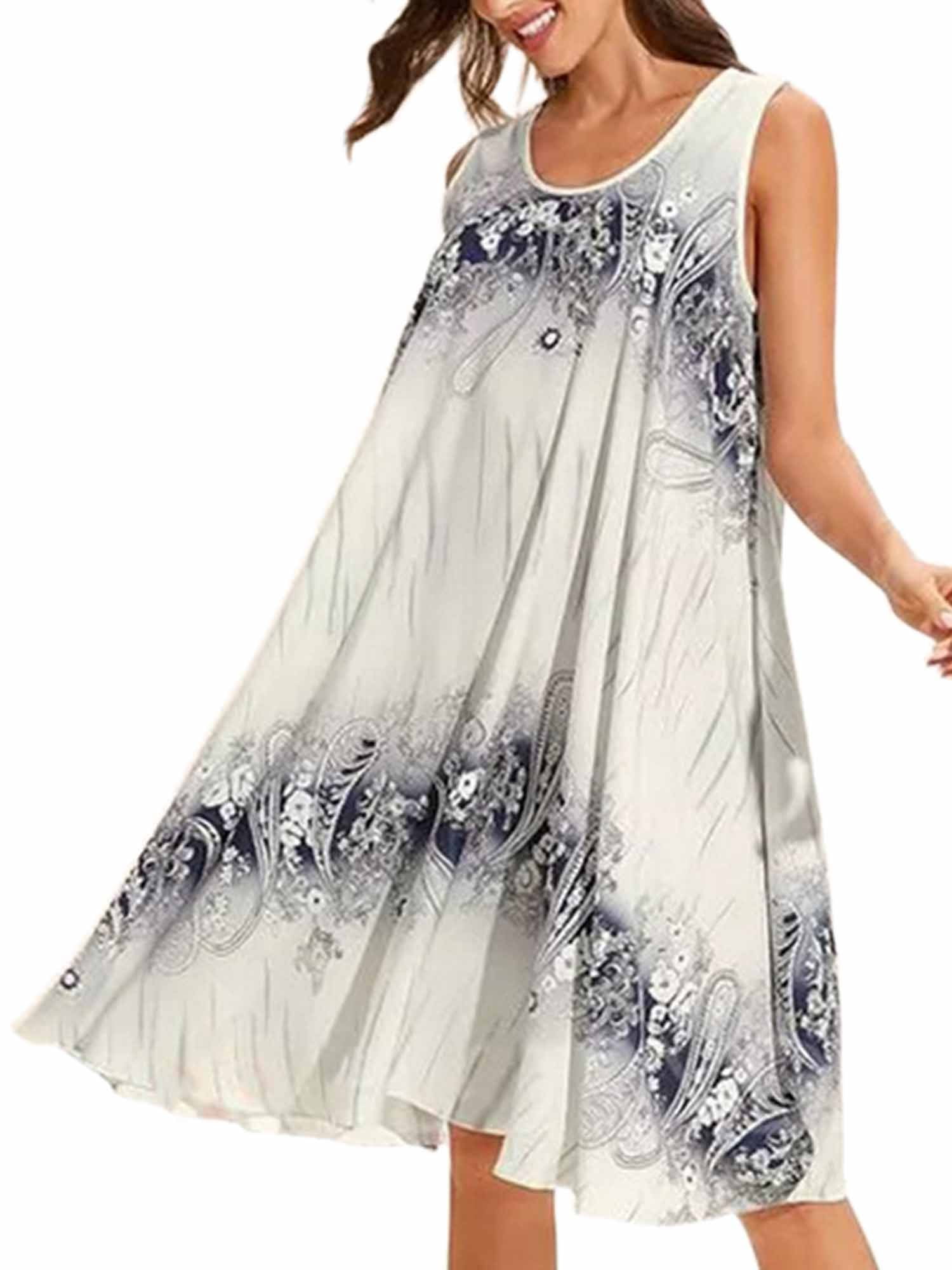 Women's Plus Size Summer Sleeveless Floral Casual Midi Dress Beach ...