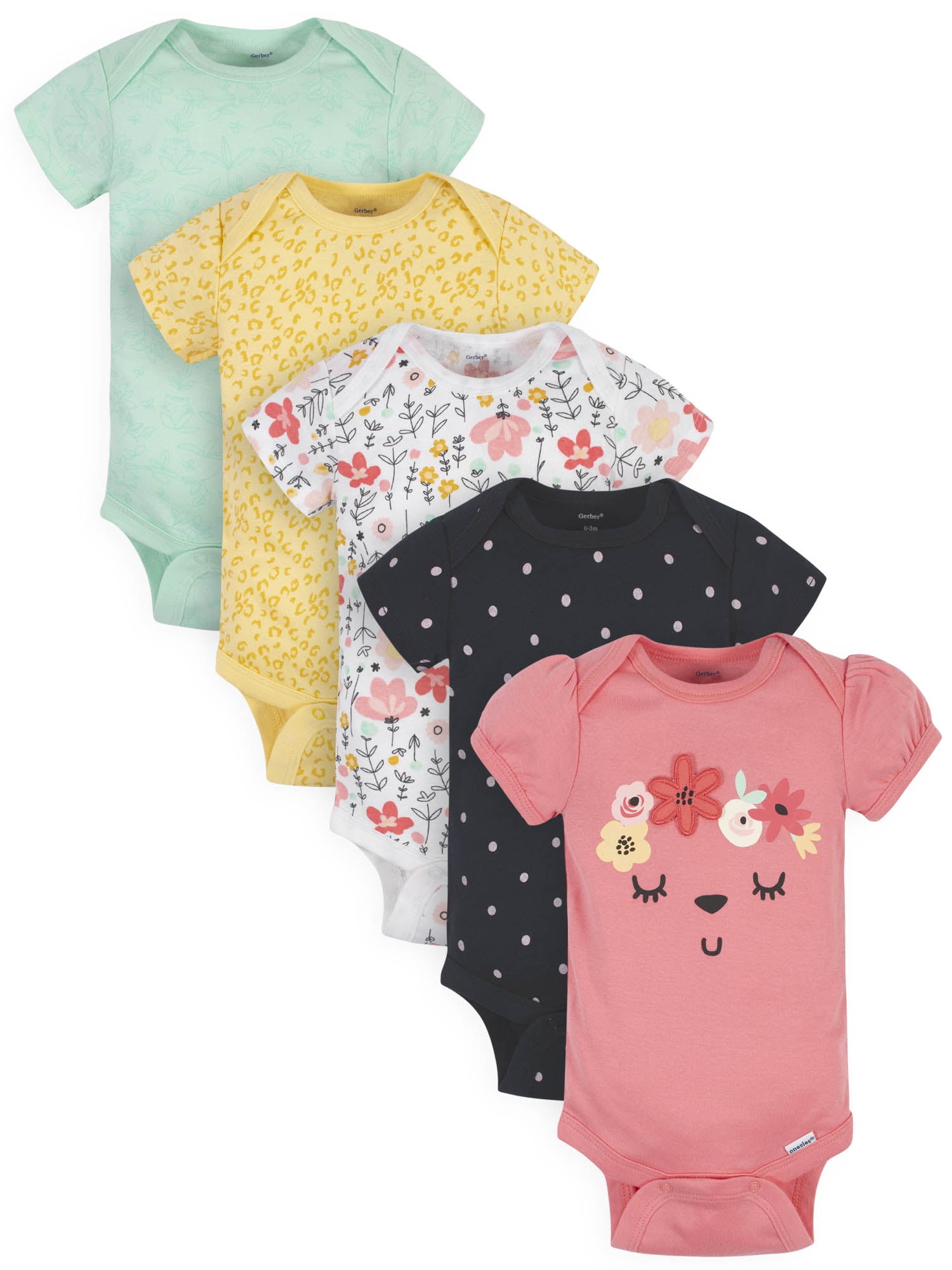 Gerber Baby Girls Short Sleeve Bodysuits, 5-Pack, Preemie-24 Months ...