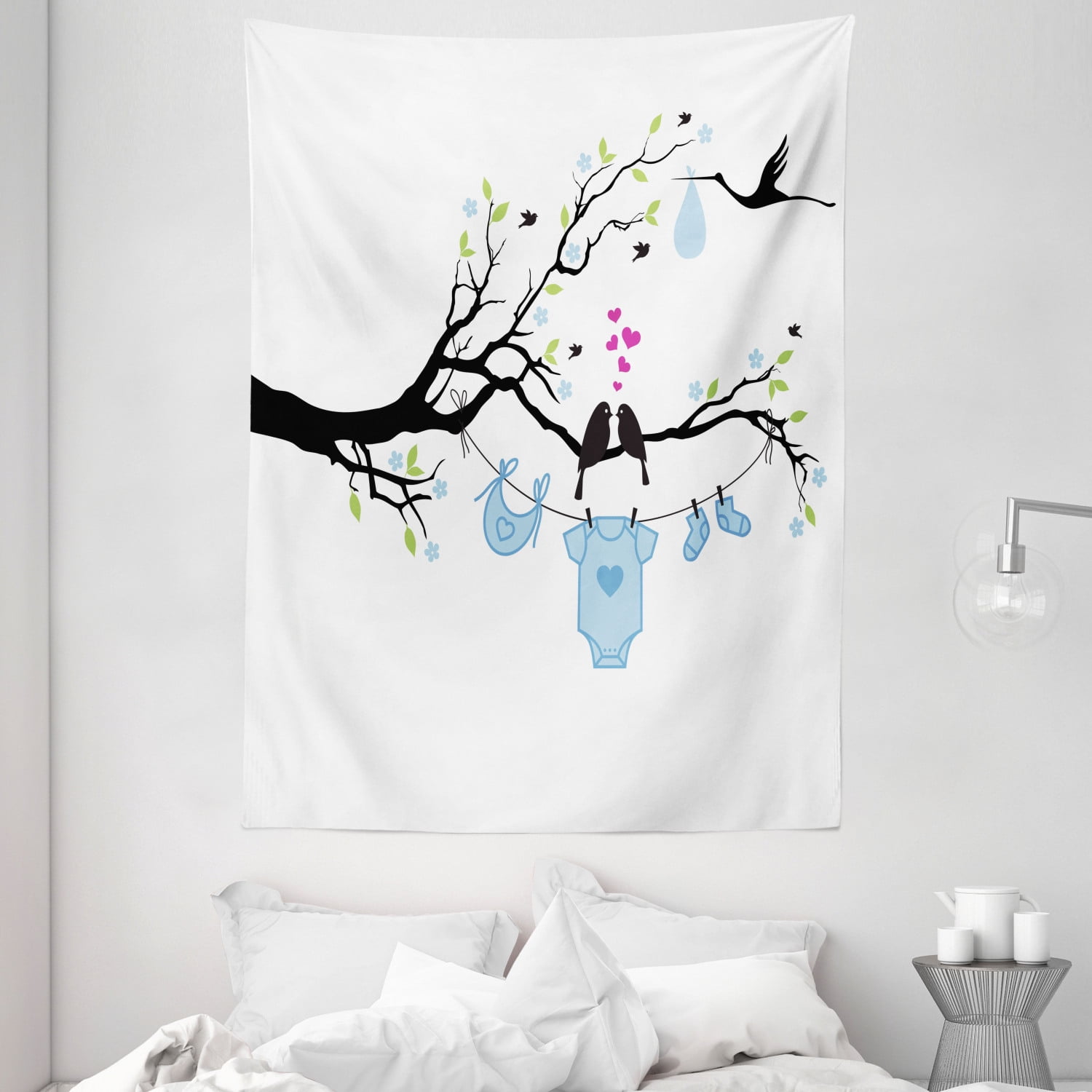 Gender Reveal Decorations Tapestry, Love Birds on Tree and Child ...