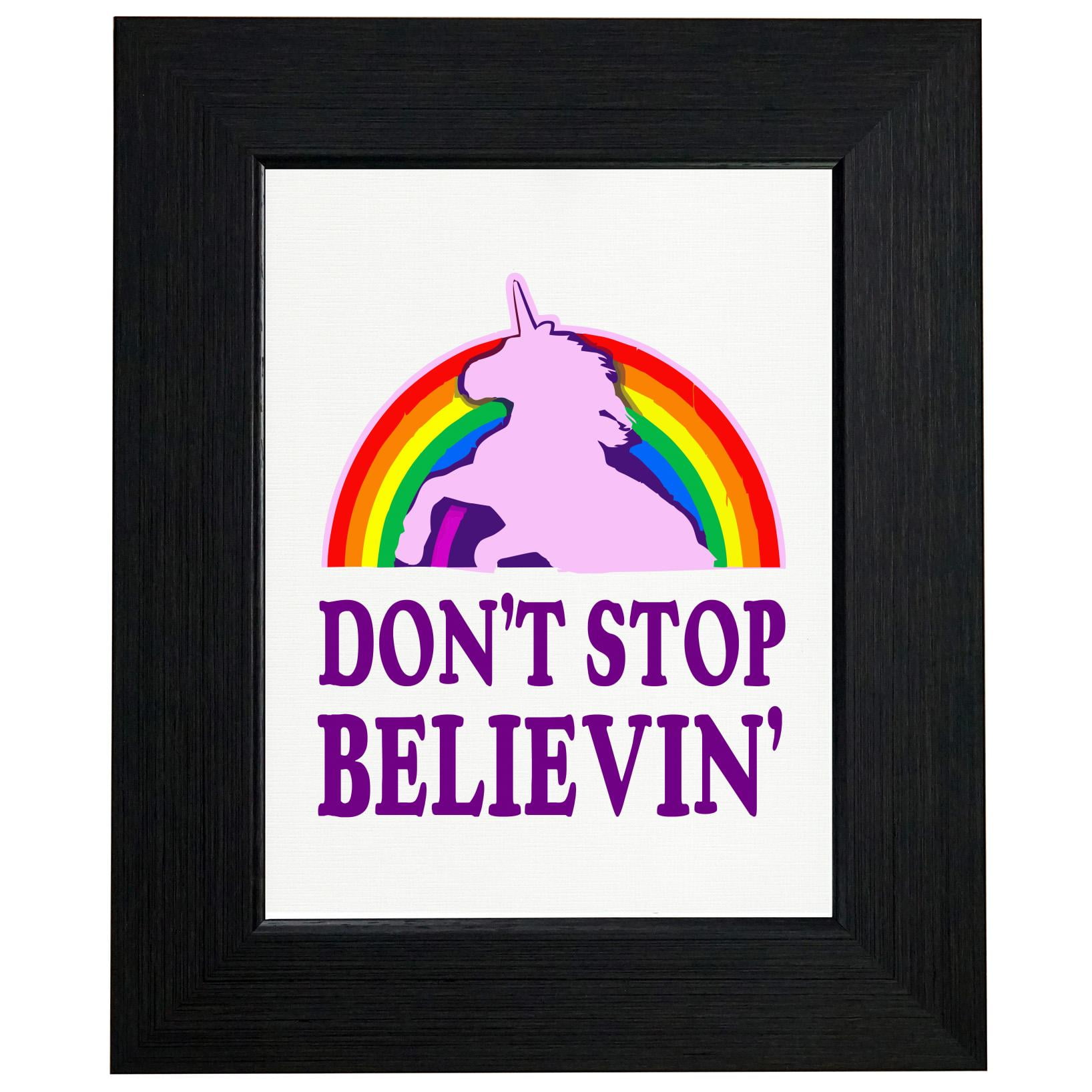 Don't Stop Believing - Pink Unicorn & Rainbow Framed Print Poster Wall ...