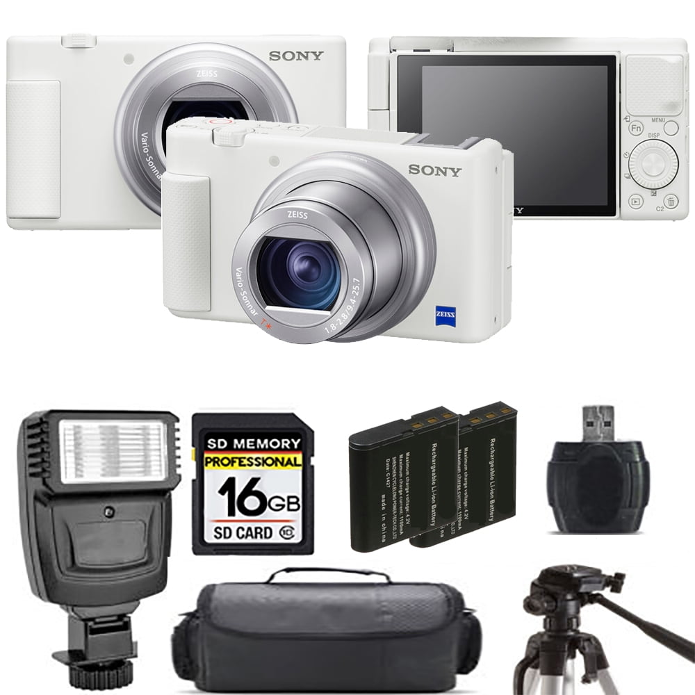 Sony ZV-1 Digital Camera (White) + Extra Battery + Flash - 16GB Kit ...