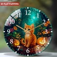 12 Inch Cute Fall Cat- with Pumpkins Glass Wall Clock, Kitten Pumpkin ...