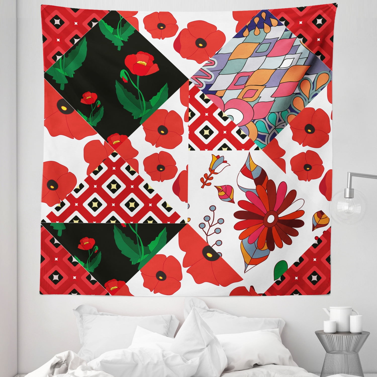 Retro Tapestry, Patchwork Inspired Pattern with Poppy Flowers Russian ...