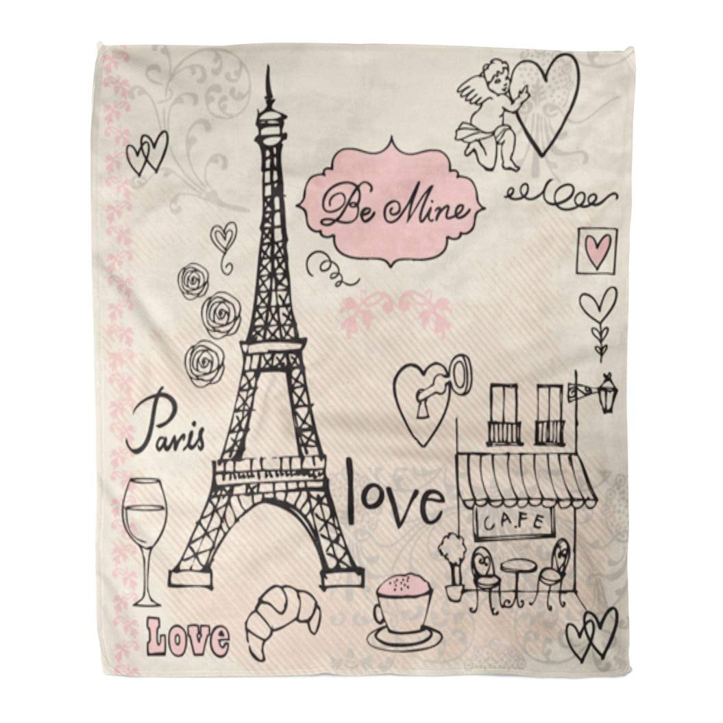Sidonku Flannel Throw Blanket Sketch Pink Eiffel Love In Paris Tower