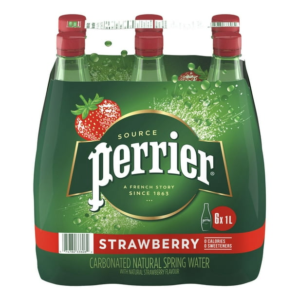 Perrier Strawberry Sparkling Carbonated Water – 6x1 L Bottle, 6 x 1L ...