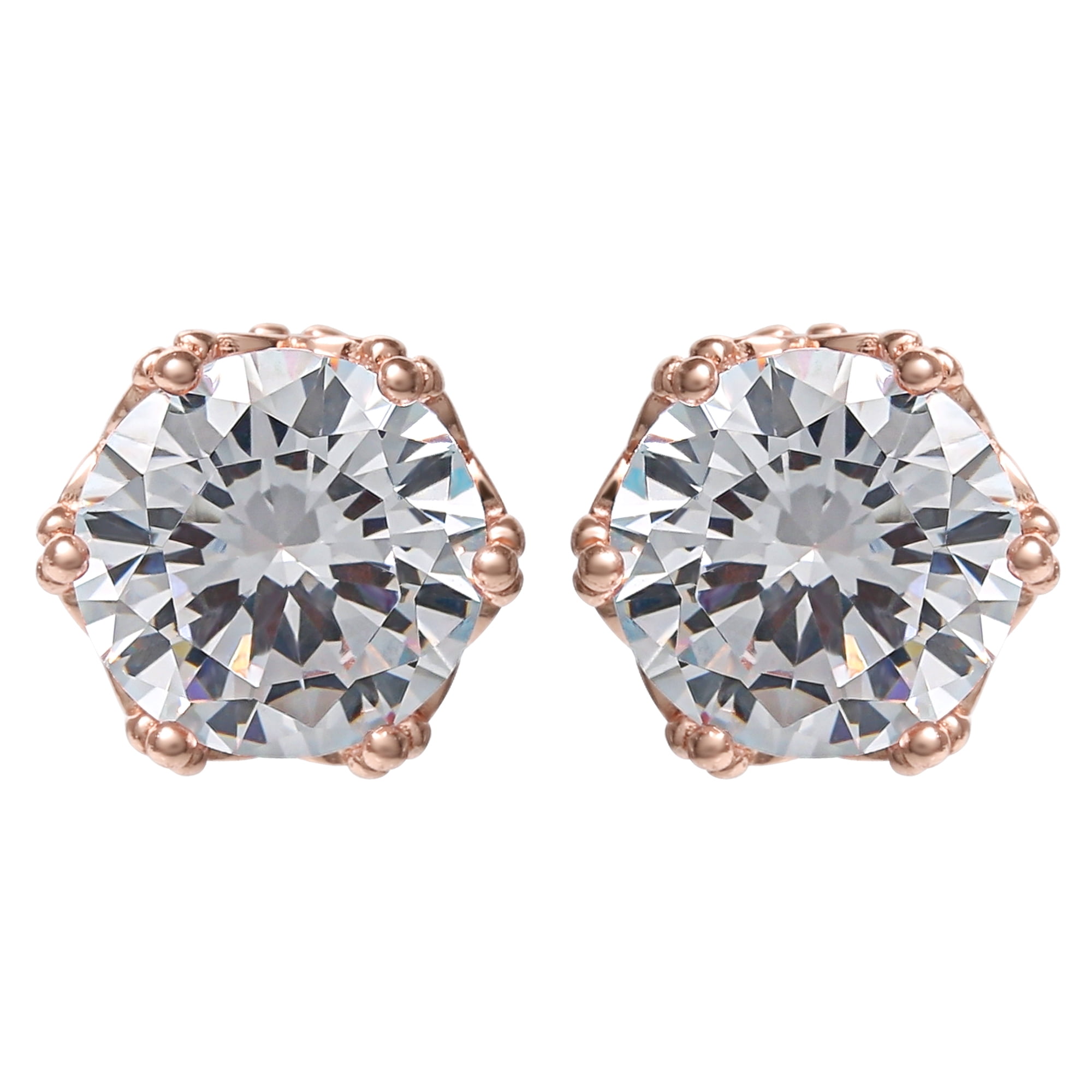 Disney Princess Women's CZ Pink Gold Plated Sterling Silver Round Stud ...