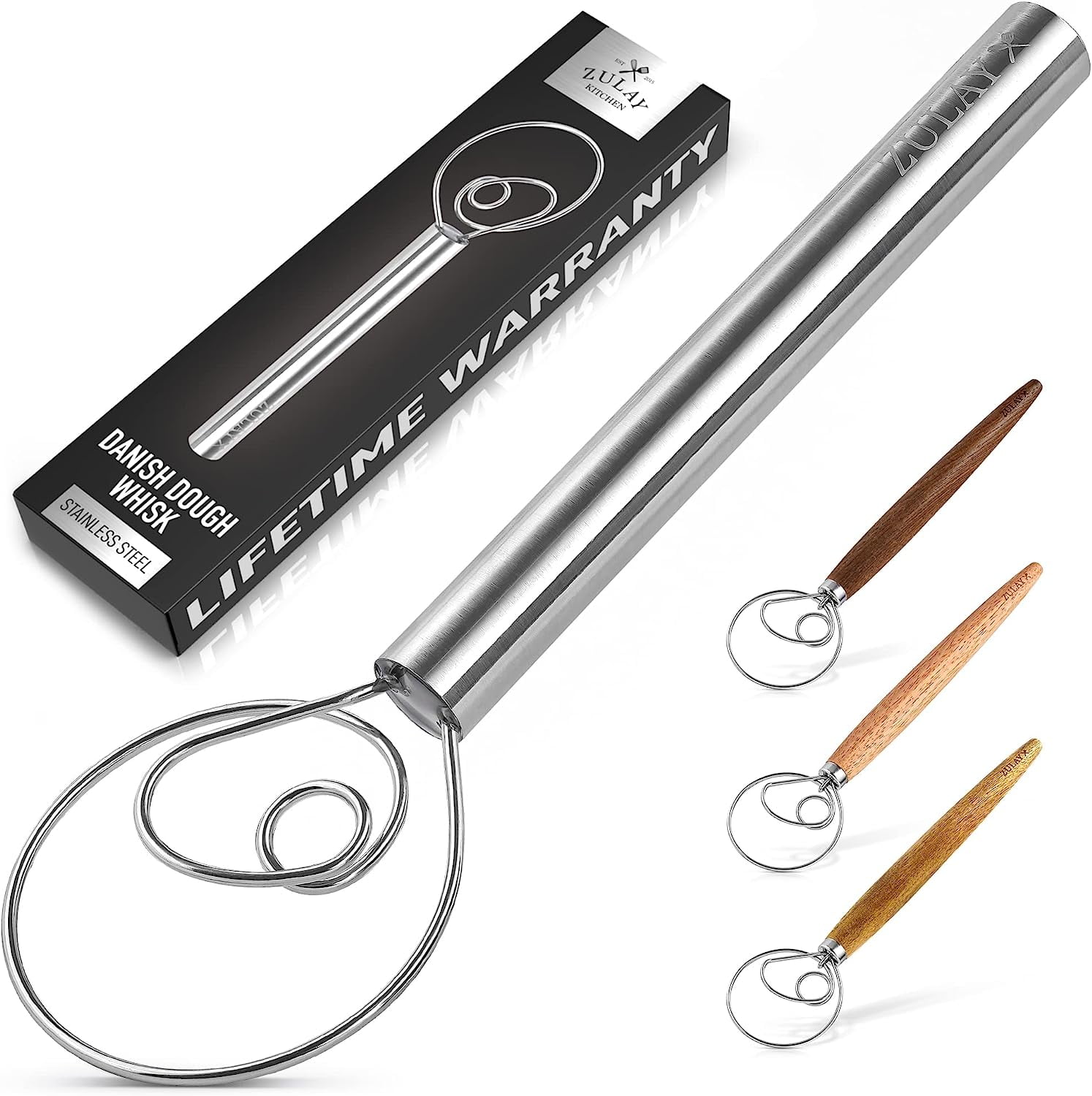 Zulay Kitchen 12 inch Danish Dough Whisk - Large Stainless Steel Danish ...