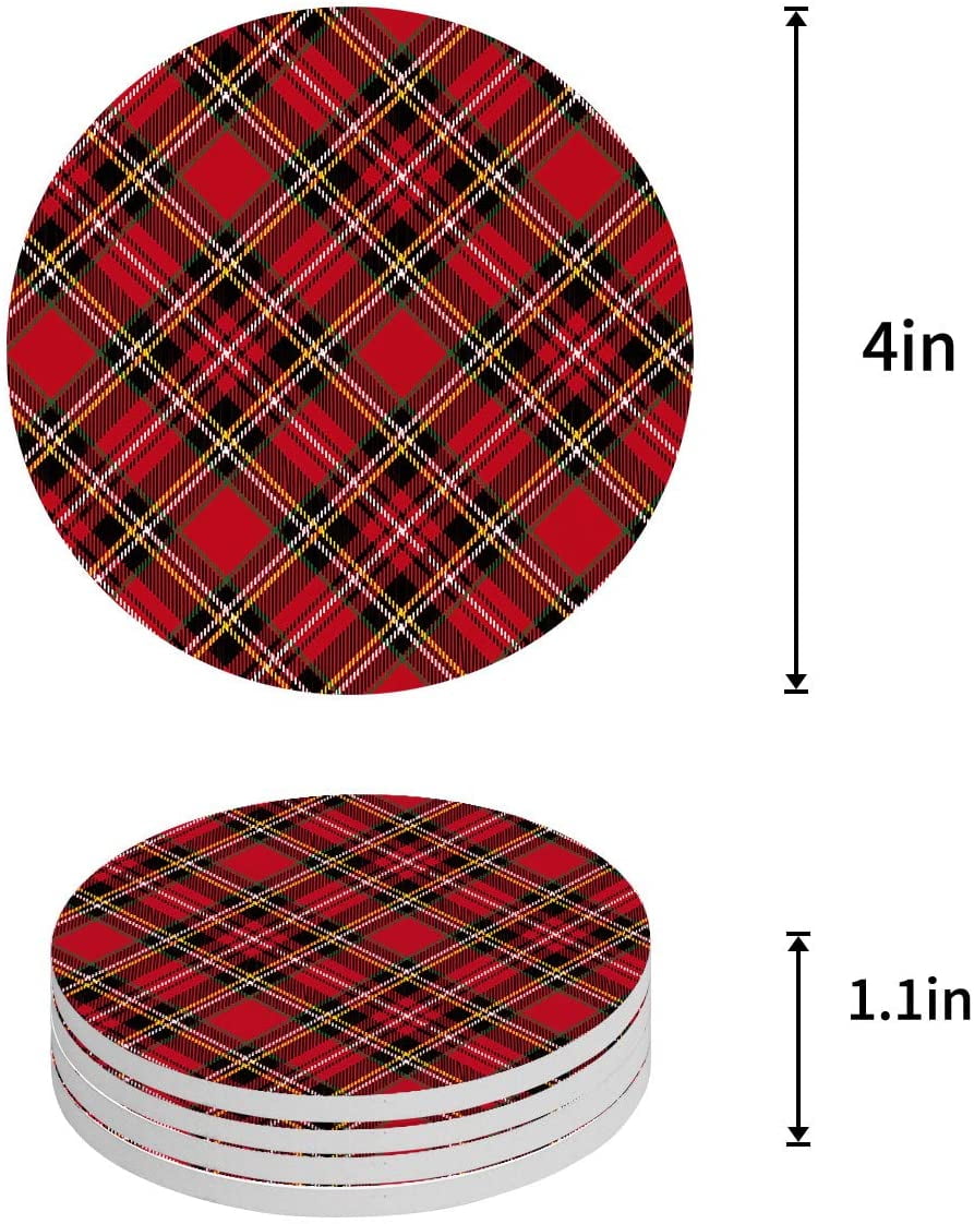 ZHANZZK Red and Black Check Plaid Set of 8 Round Coaster for Drinks ...