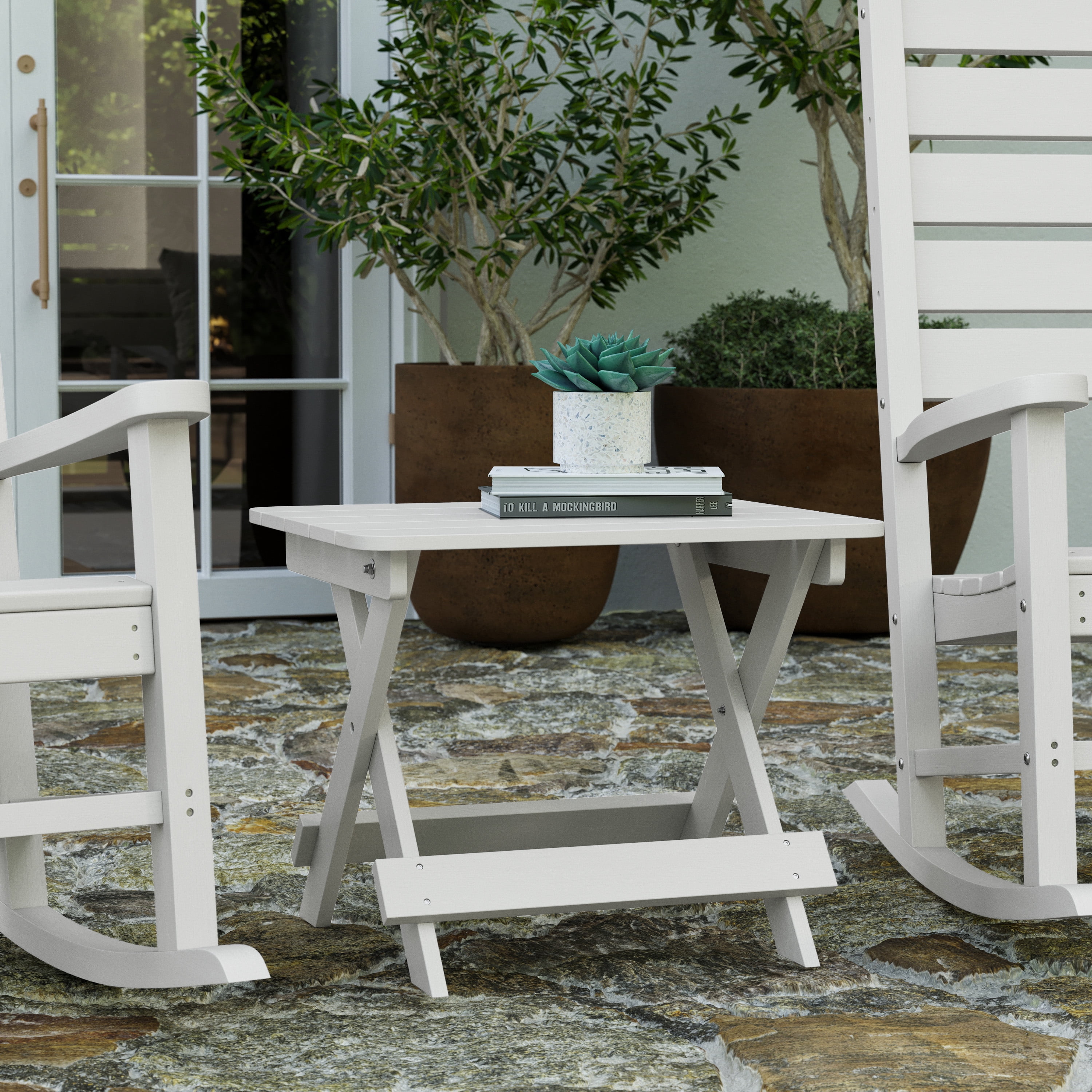 Merrick Lane Outdoor Folding Side Table, Portable All-Weather HDPE ...