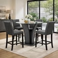 Brandon Counter Height Table-54 Inch Glass Top-Glam Dark Gray Pedestal ...