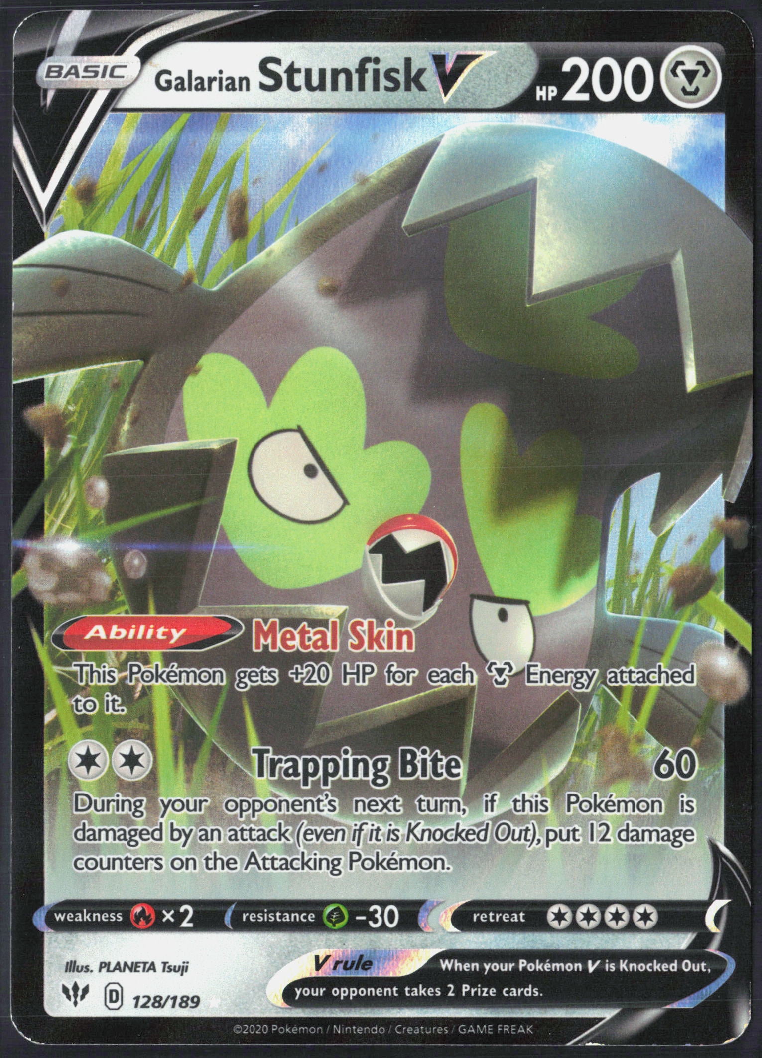 2020 Darkness Ablaze Galarian Stunfisk V Holo Ultra Rare UR #128/189 ...