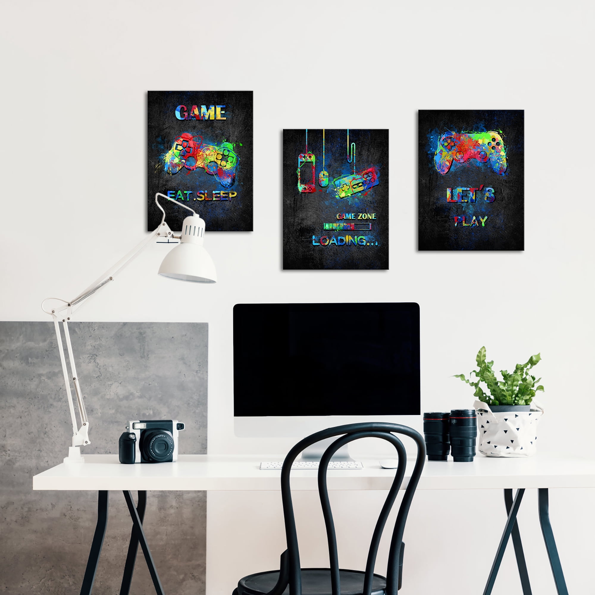 3 Pcs Framed Gamer Symbol Canvas Wall Art Paintings Gaming Wall Decor ...