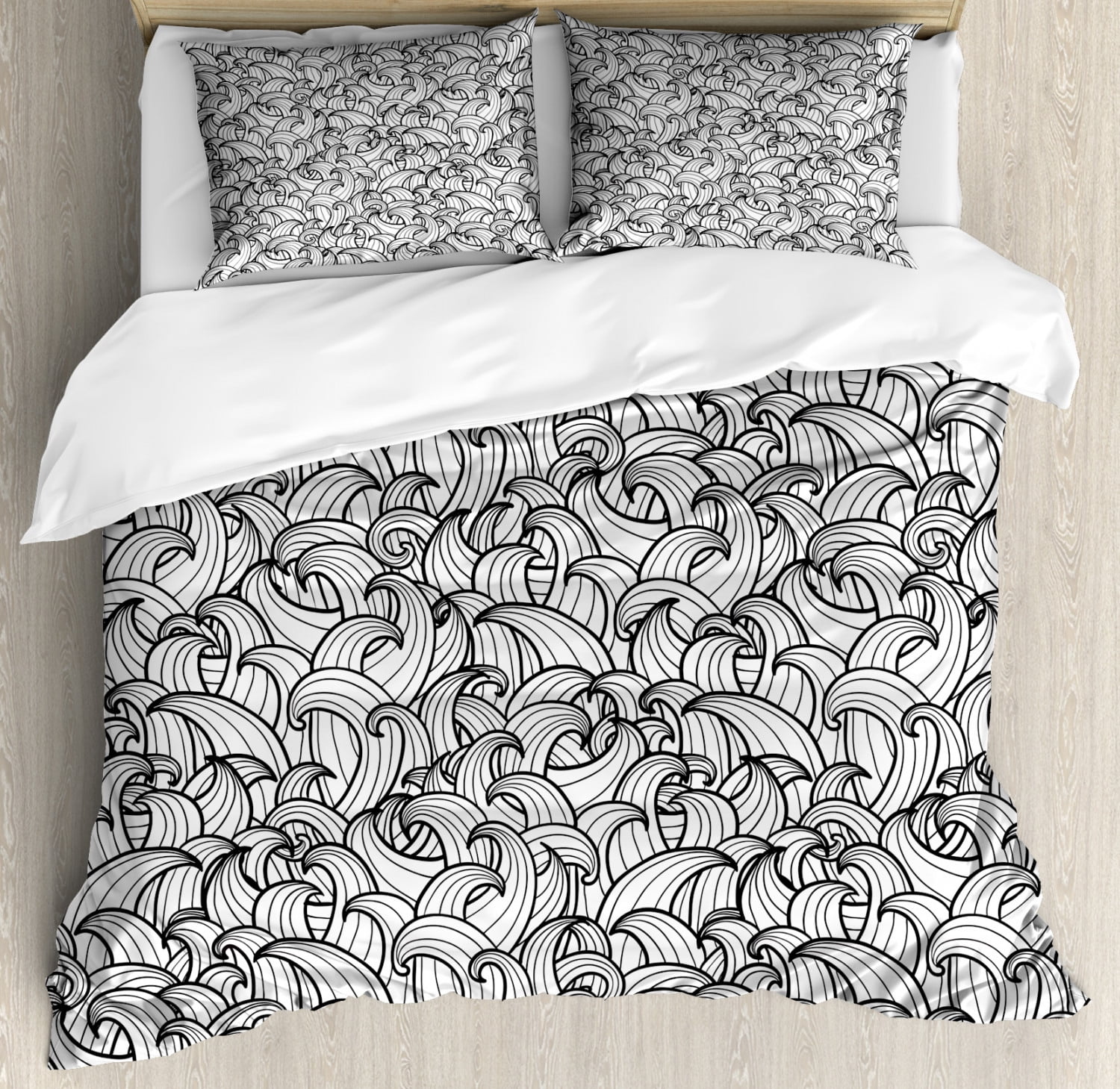 Black and White Queen Size Duvet Cover Set, Abstract Sea Storm with ...