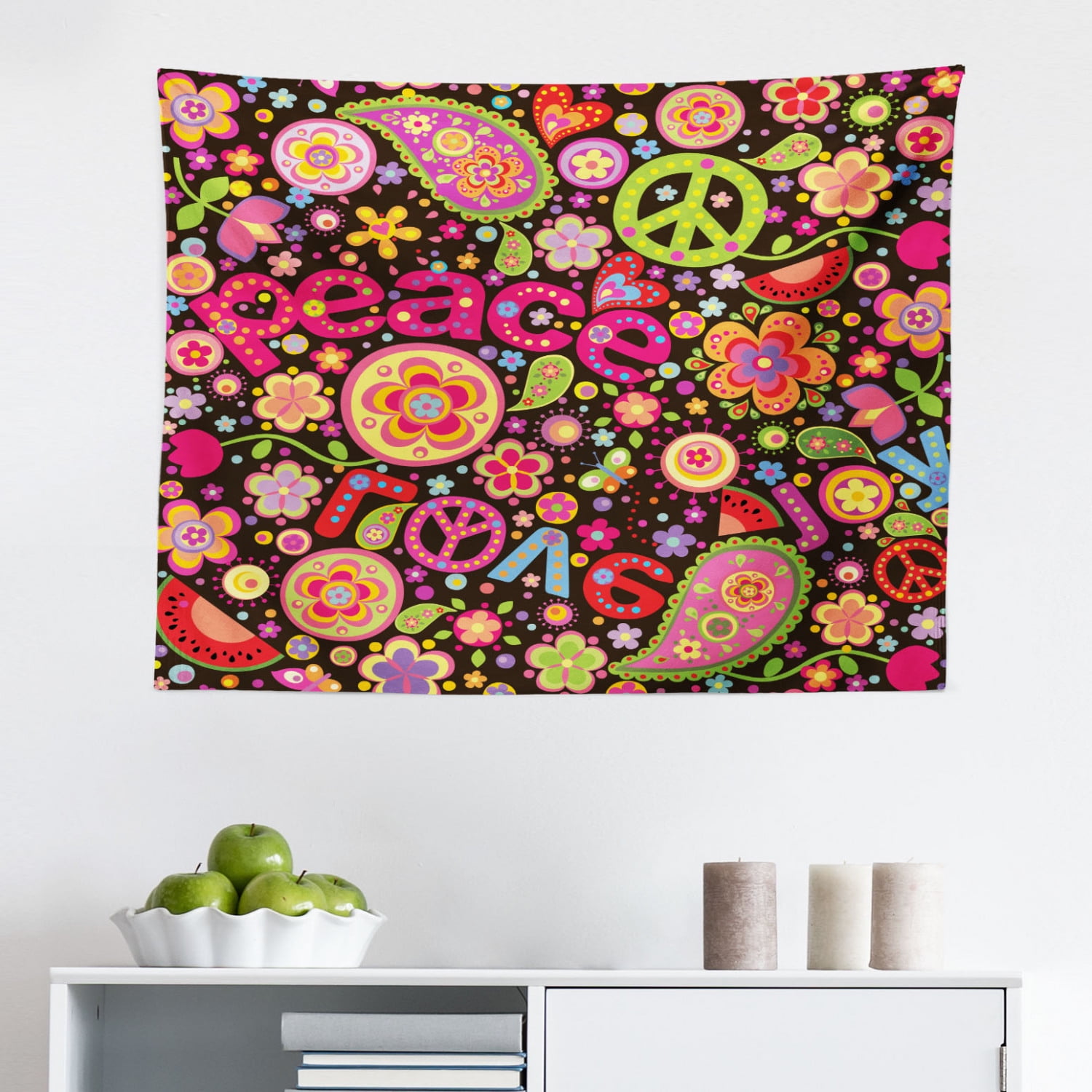 Groovy Tapestry, Digital Peace Dripping Paint Liquid Colors Pacifism ...