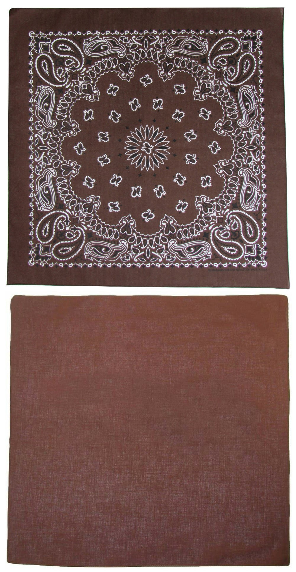 Traditional Paisley and Solid Color Double Sided Brown Bandanas USA ...