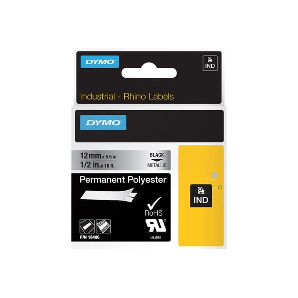 DYMO - Polyester - permanent adhesive - black on silver - Roll (0.5 in ...