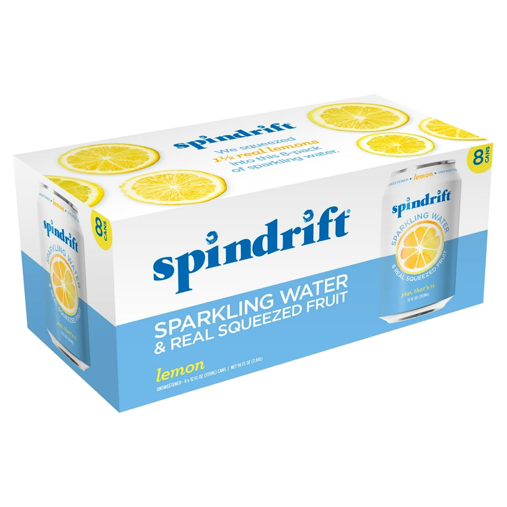 Spindrift Lemon Unsweetened Sparkling Water & Real Squeezed Fruit, 12 fl oz, 8 count - Walmart ...