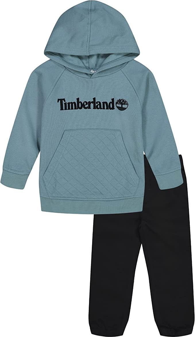 Timberland BLUE/BLACK Boys' 2 Pieces Hooded Pullover Pants Set, US 2T ...