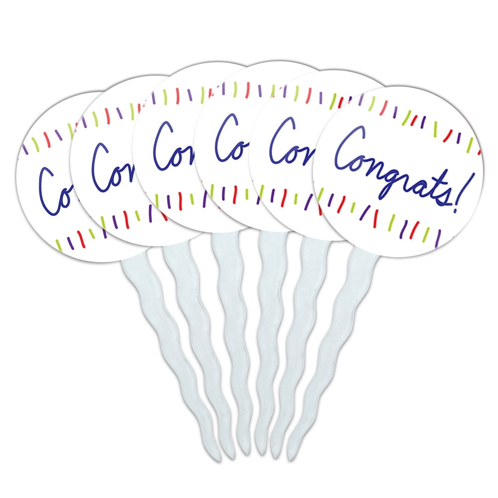 Congrats! Congratulations Colorful Cupcake Picks Toppers - Set of 6 ...