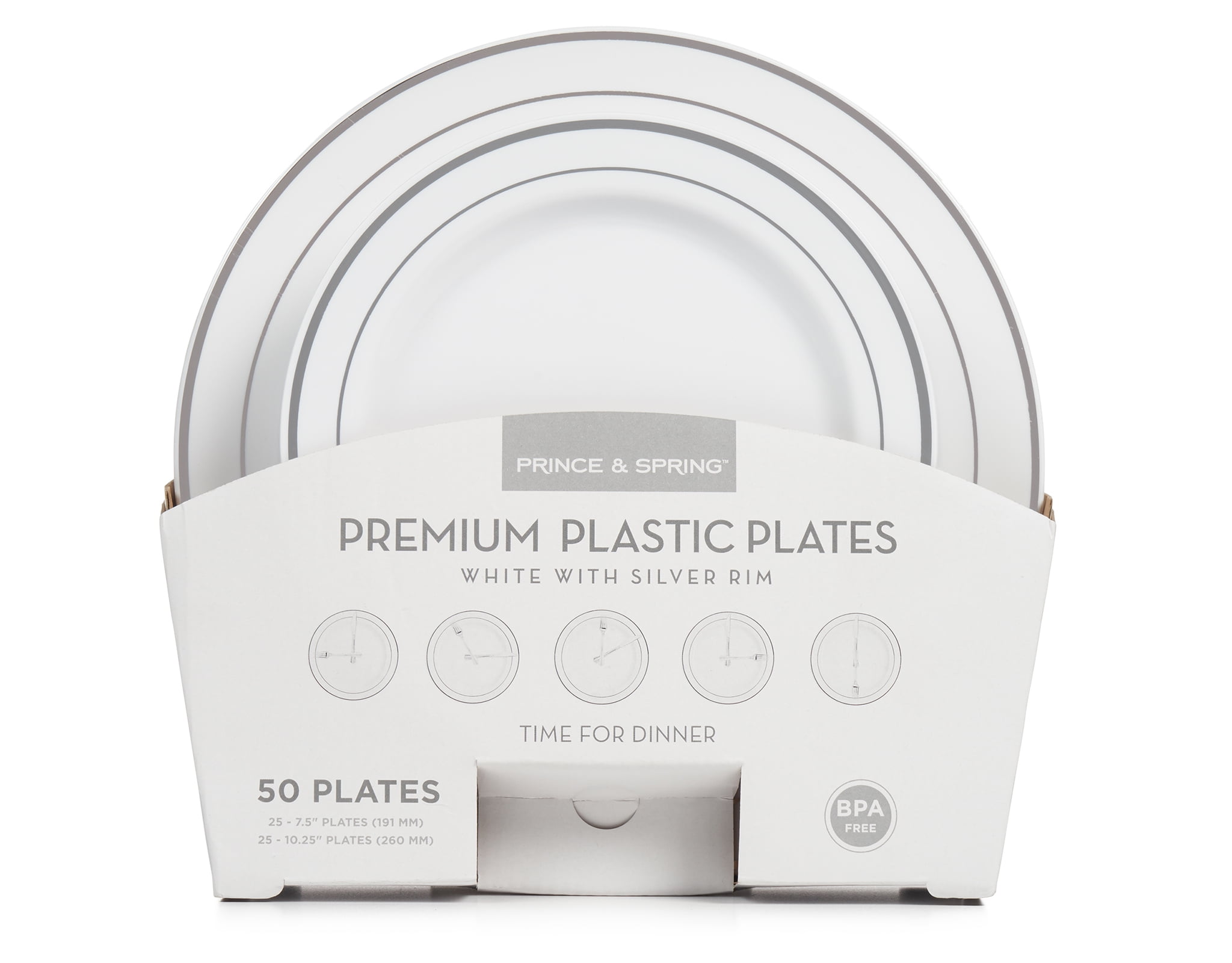 Prince & Spring Premium Plastic Plates 50 Ct. - White With Silver Rim ...