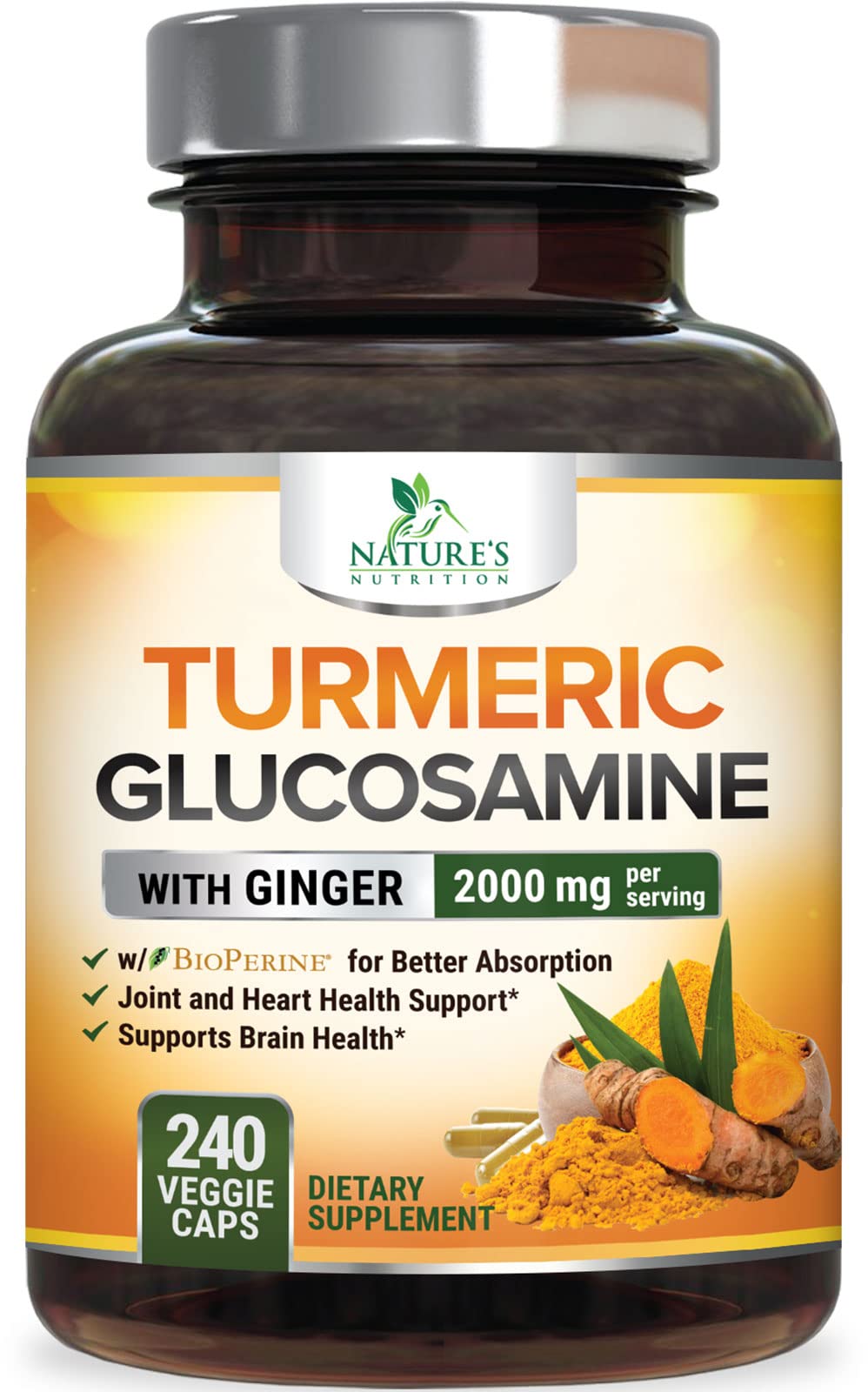 Suplemento Nature's Nutrition, cúrcuma y curcumina, 2000 mg, 240 ...