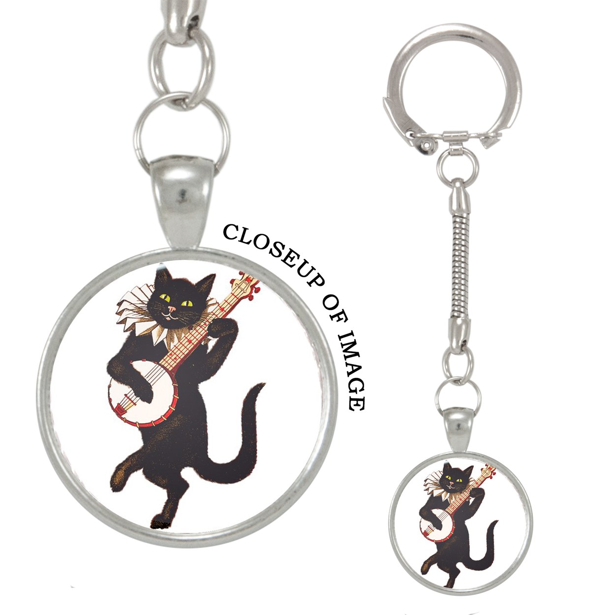 Illustration of Dancing Cat with Banjo Keychain - Walmart.com