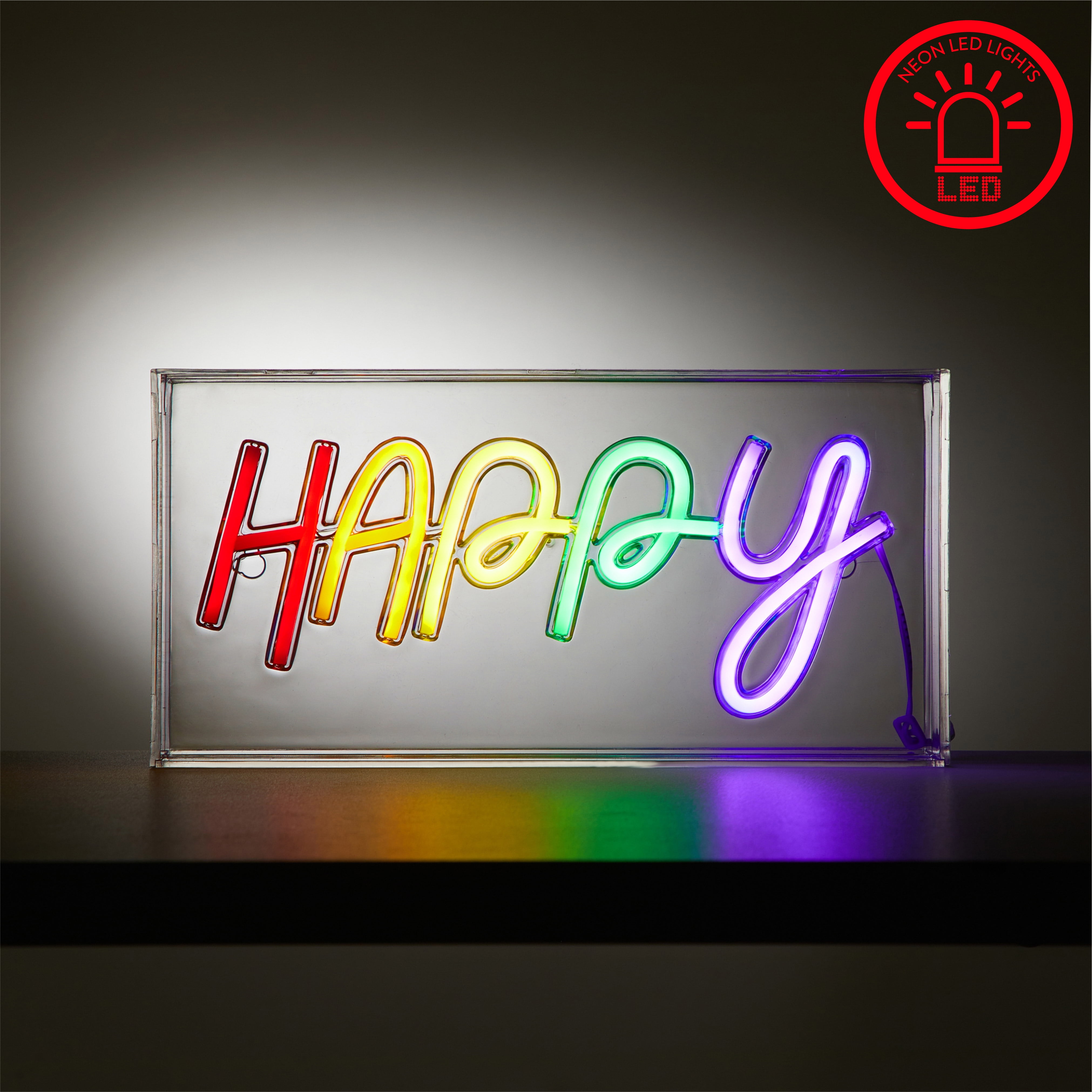 Buy Urban Shop LED Neon Happy Light-up Clear Acrylic Box, Rainbow ...