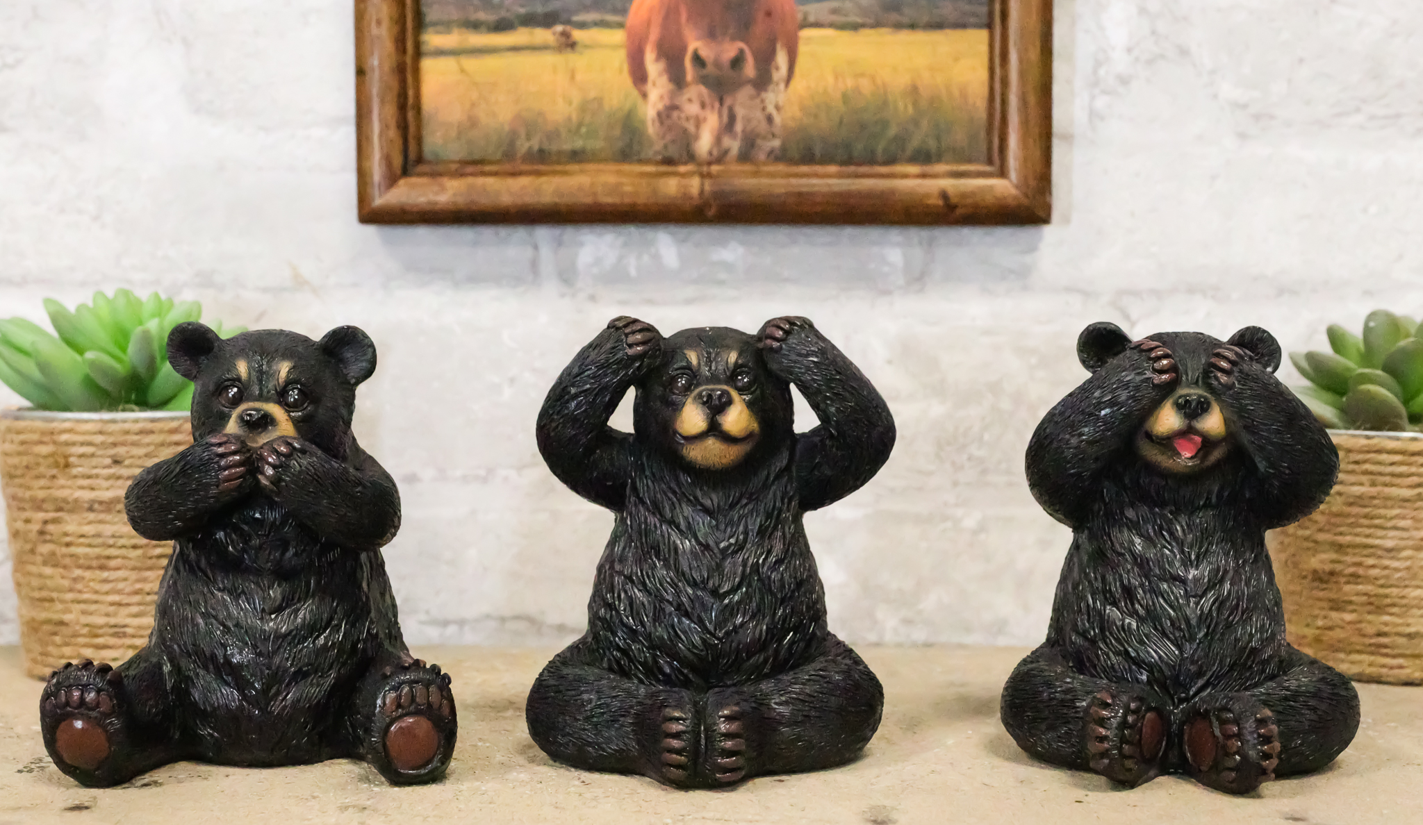 Set of 3 Wise See Hear Speak No Evil Black Bears Rustic Figurine Bear Animal - Walmart.com