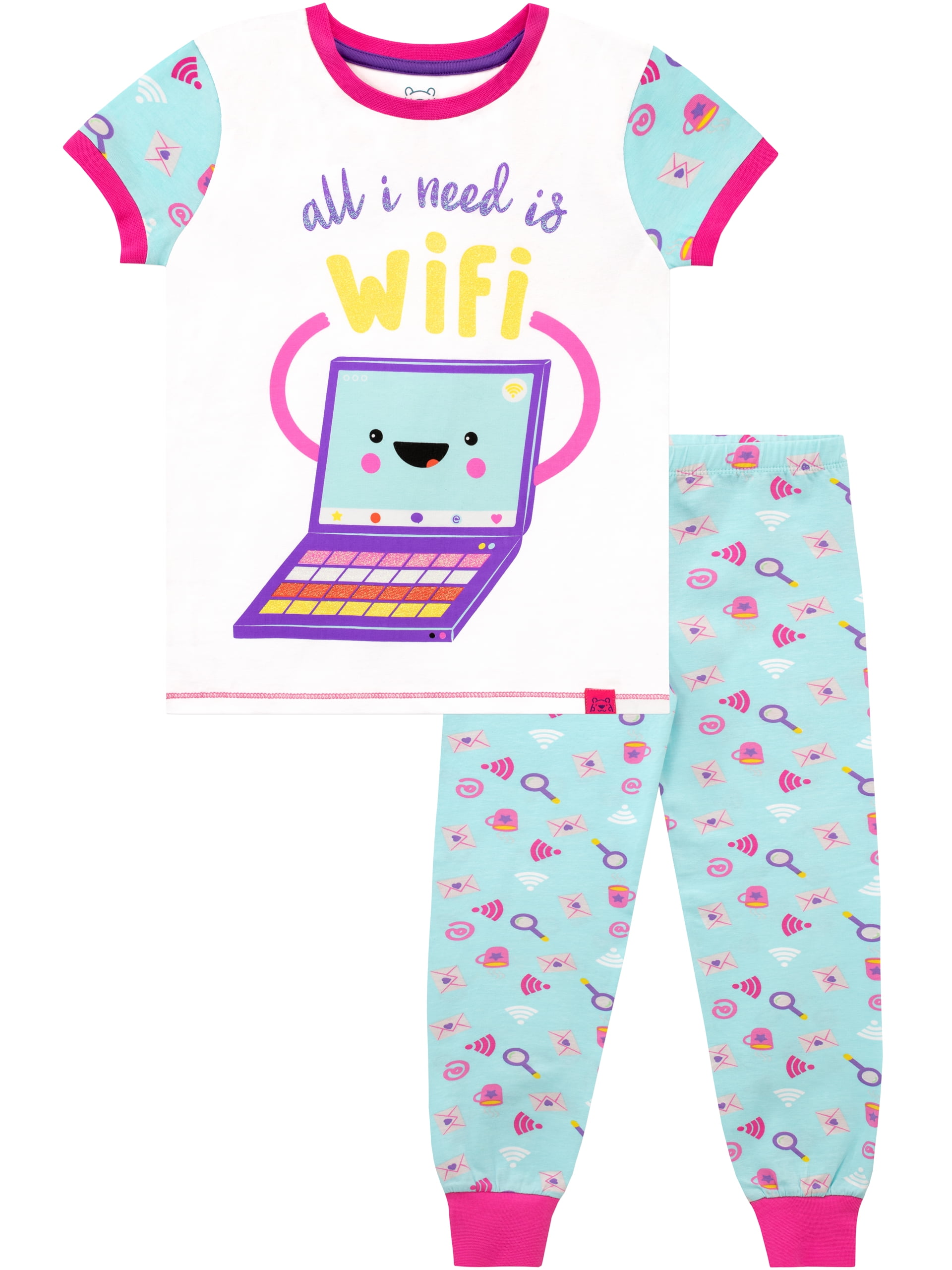Harry Bear Girls All I Need Is WIFI Short Sleeve Pajamas Sizes 7-14 ...