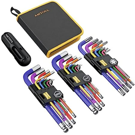 AMTOVL Hex Keys Coloured Set, 29 Pcs SAE Metric Star Long Arm Ball End ...